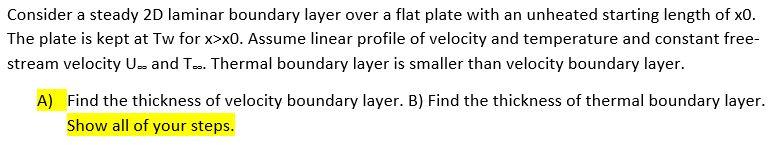 Solved Consider a steady 2D laminar boundary layer over a | Chegg.com