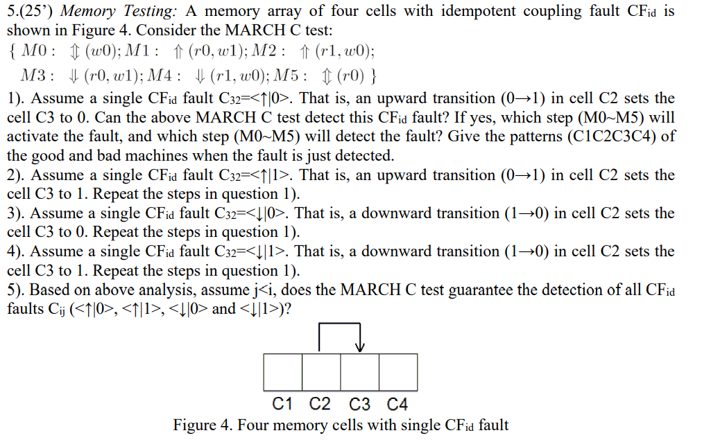Solved 5.(25') Memory Testing: A memory array of four cells | Chegg.com