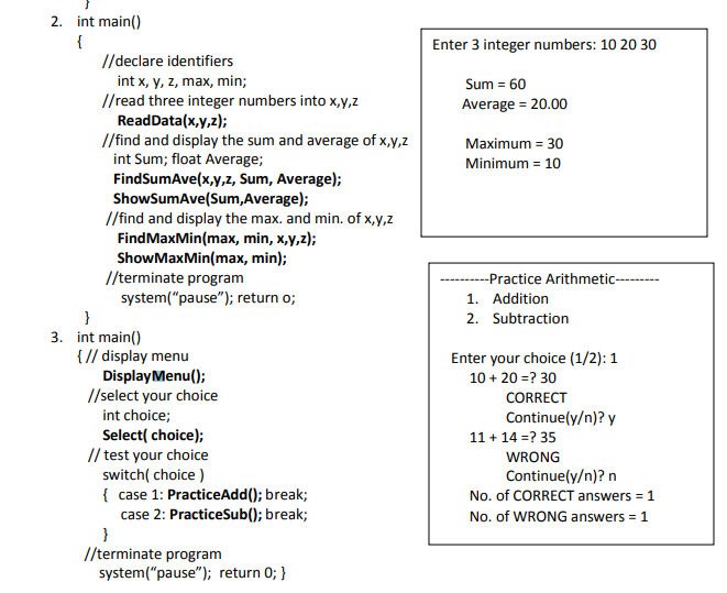 Solved 2. int main() Enter 3 integer numbers: 10 20 30 | Chegg.com