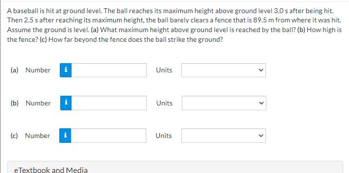 Solved A baseball is hit at ground level. The ball reaches | Chegg.com