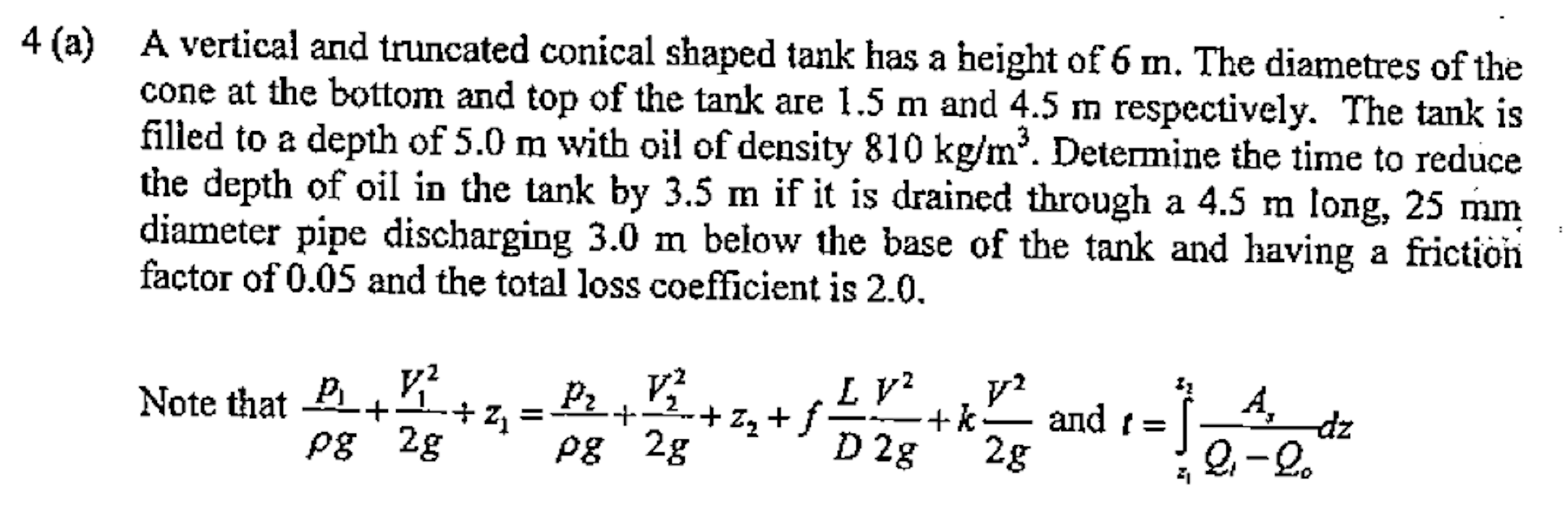 Solved (a) A vertical and truncated conical shaped tank has | Chegg.com