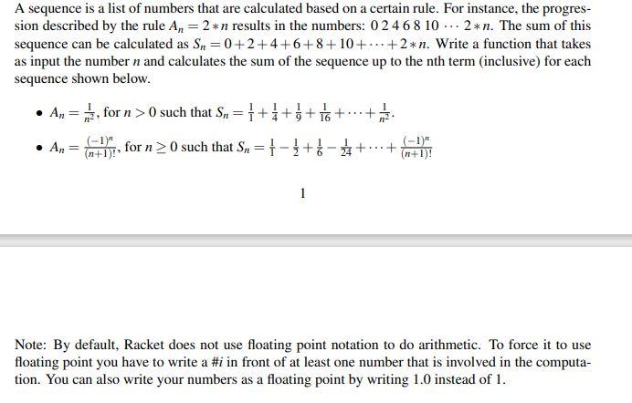 A sequence is a list of numbers that are calculated | Chegg.com