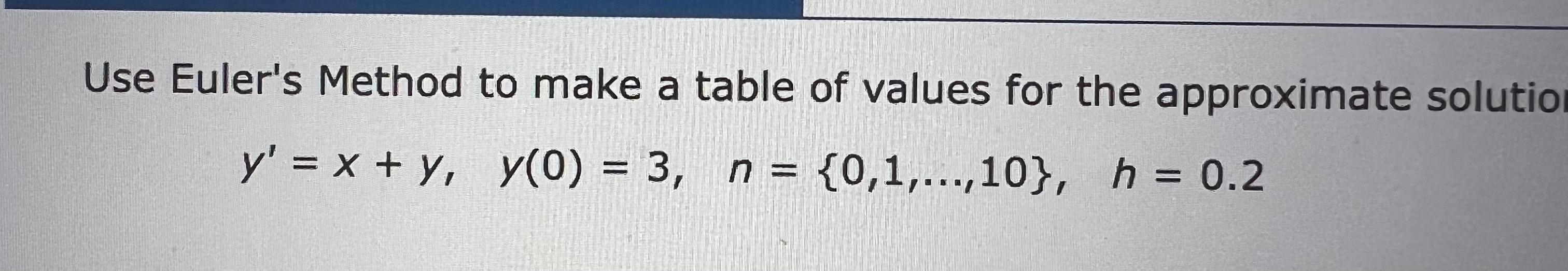 Solved Use Euler's Method to make a table of values for the | Chegg.com