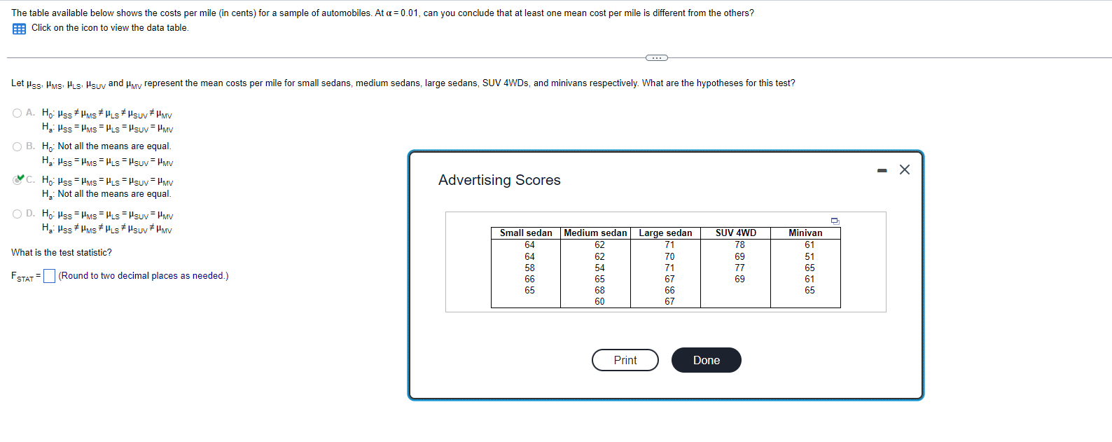 Solved What is the test statistic? FSTAT= (Round to | Chegg.com