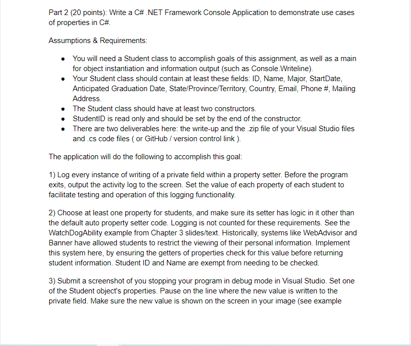 Part 2 (20 points): Write a C# .NET Framework Console | Chegg.com