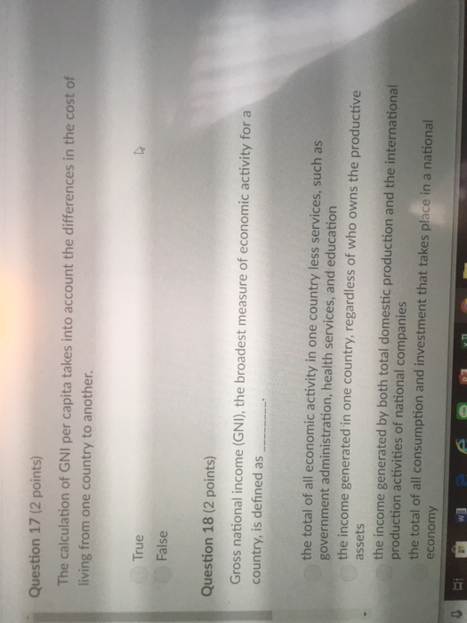 Solved Question 17 (2 points) The calculation of GNI per | Chegg.com