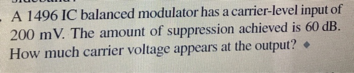 Solved A 1496 IC balanced modulator has a carrier-level | Chegg.com