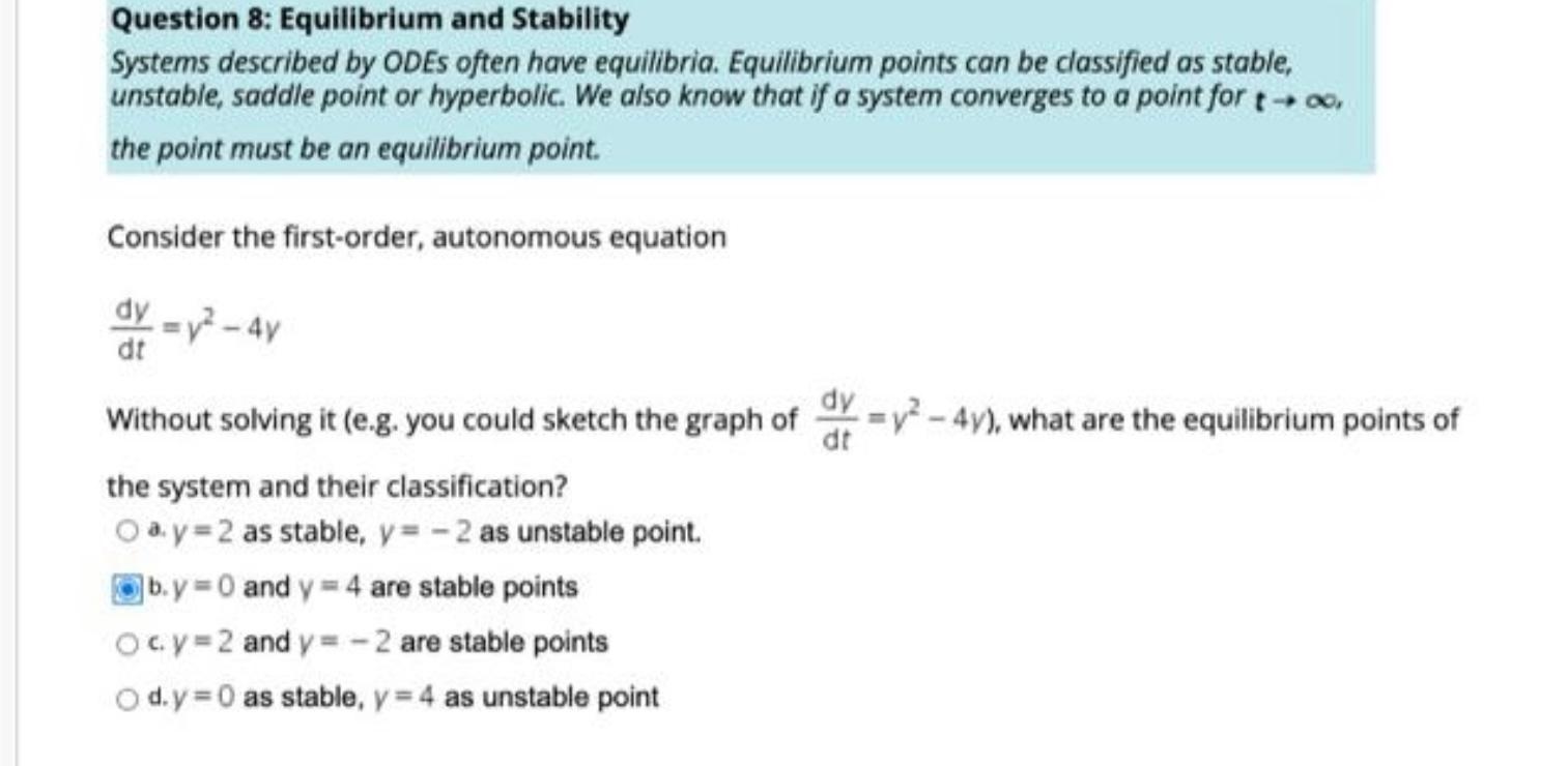 Solved Question 8: Equilibrium and Stability Systems | Chegg.com