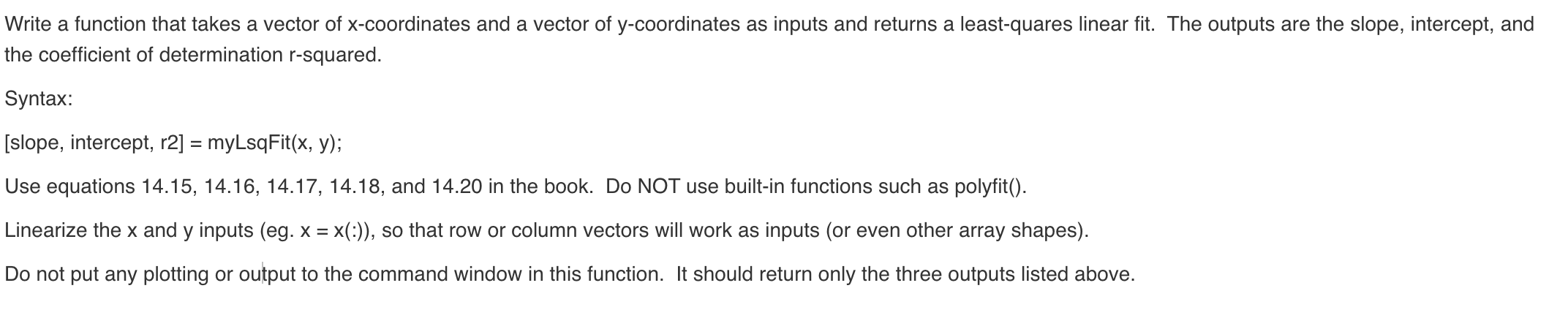 Solved Write a function that takes a vector of x-coordinates | Chegg.com