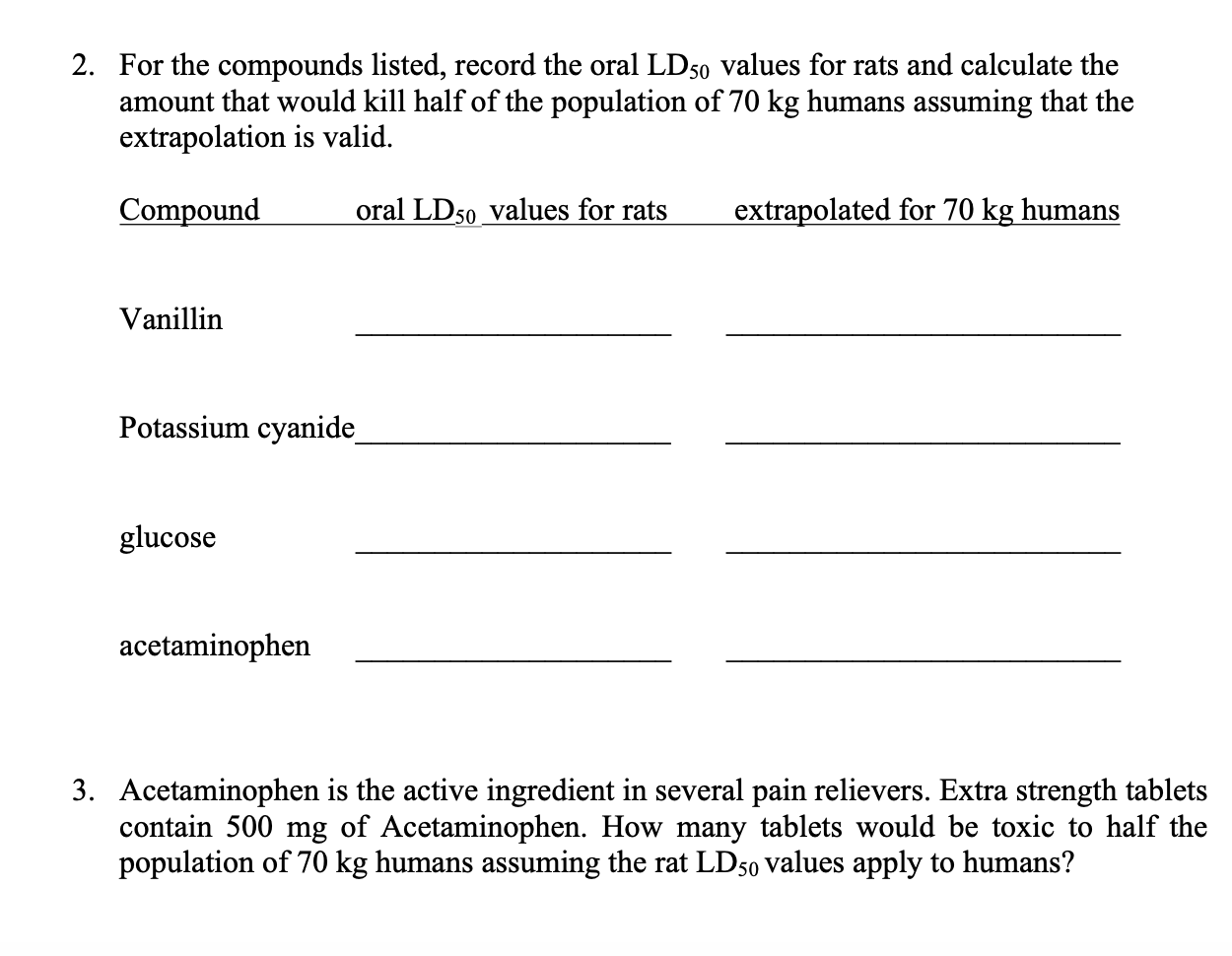 2. For the compounds listed, record the oral LD50 | Chegg.com