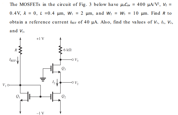 Solved The MOSFETs in the circuit of Fig. 3 below have | Chegg.com