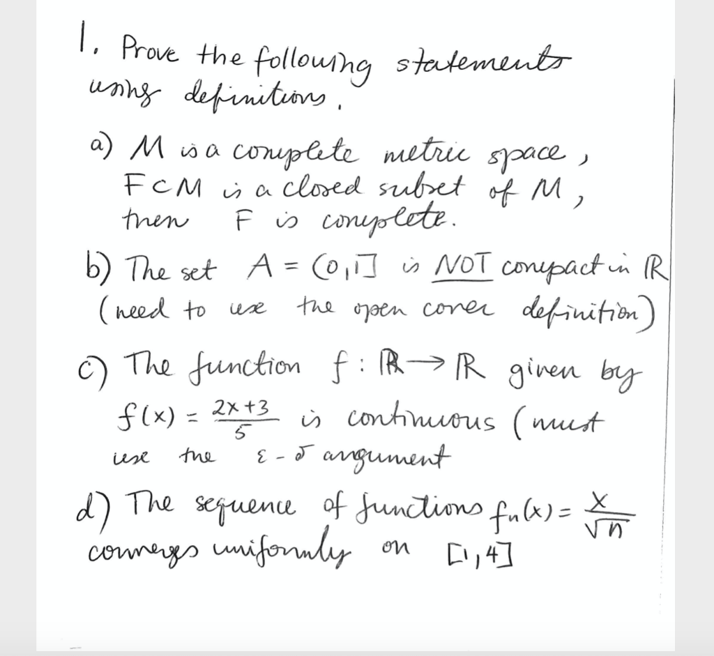 Solved 1. Prove the following statements using definitions, | Chegg.com