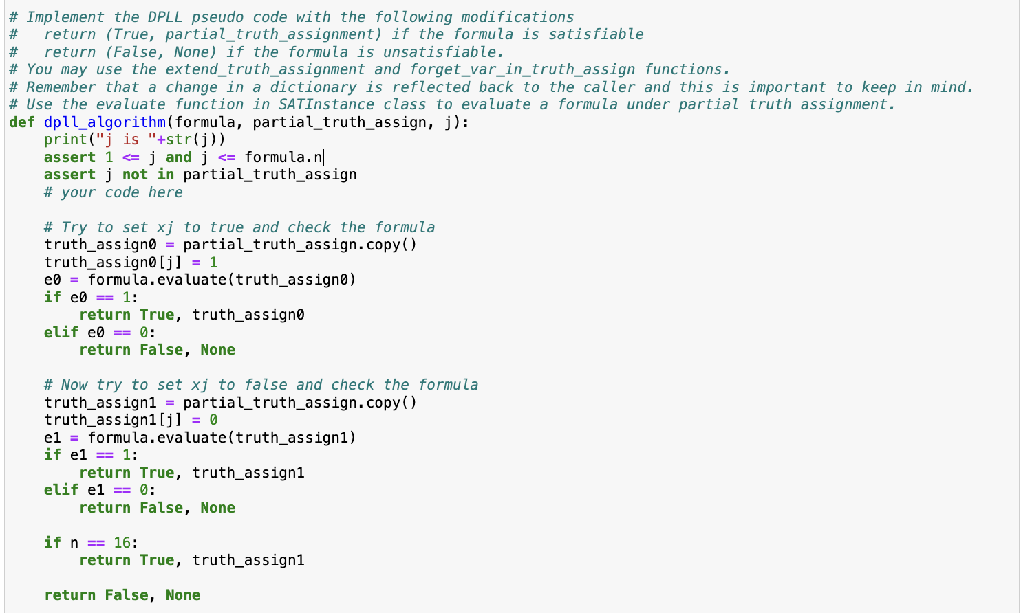 Solved \# Implement the DPLL pseudo code with the following | Chegg.com