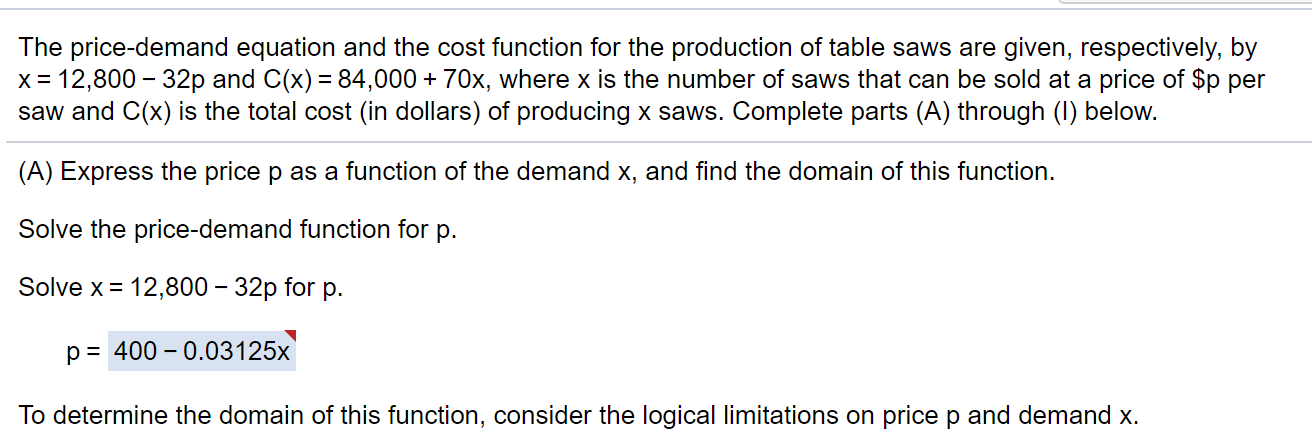 Solved The price-demand equation and the cost function for | Chegg.com