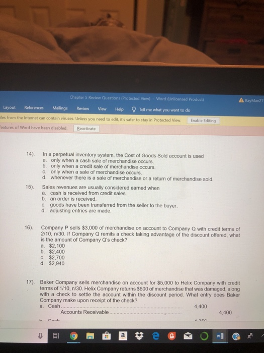 Solved Chapter 5 Review Questions (Protected View)-Word | Chegg.com