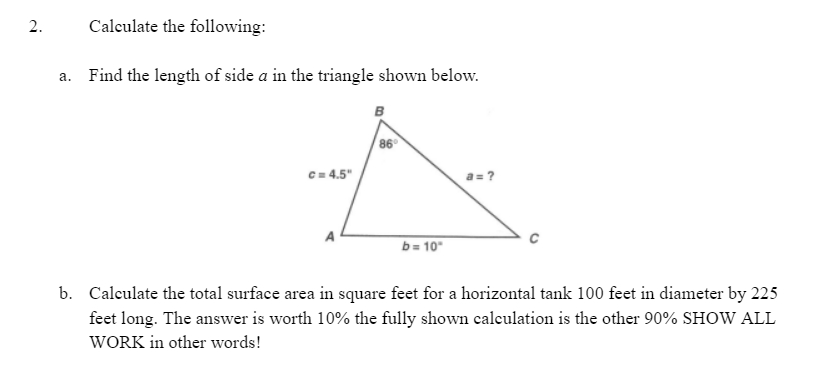 Solved 2. Calculate the following: a. a. Find the length of | Chegg.com