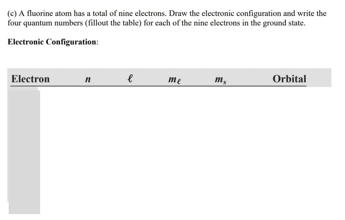 Solved (c) A fluorine atom has a total of nine electrons. | Chegg.com