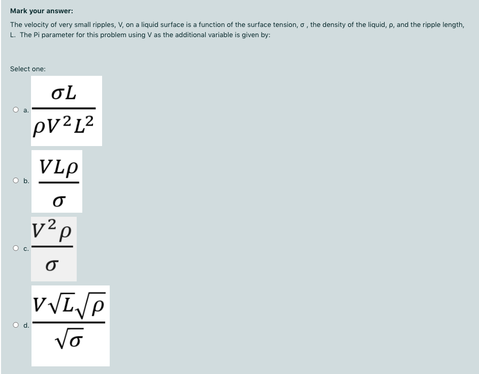 Solved Mark your answer: The velocity of very small ripples, | Chegg.com