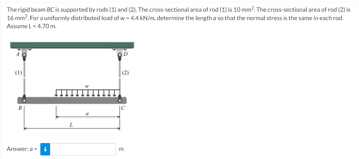 Solved The rigid beam BC is supported by rods (1) and (2). | Chegg.com