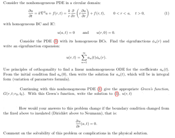 Solved Consider the nonhomogeneous PDE in a circular domain: | Chegg.com