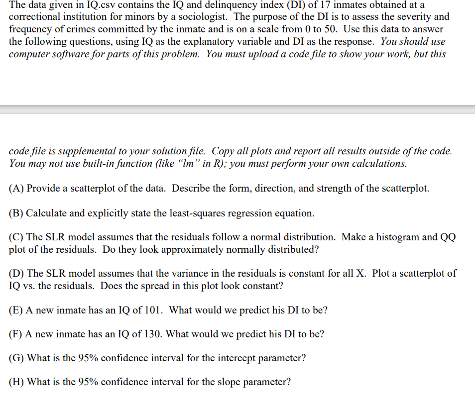 Solved The data given in IQ.csv contains the IQ and | Chegg.com