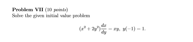 Solved Solve the given initial value problem (x2 + 2y2) dx | Chegg.com