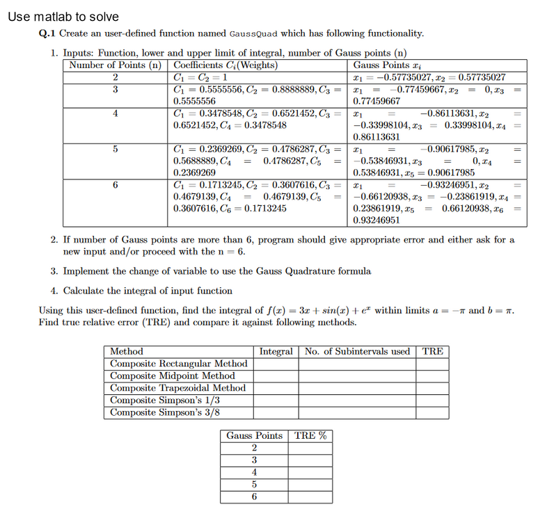 Solved 0,14 Use matlab to solve Q.1 Create an user-defined | Chegg.com