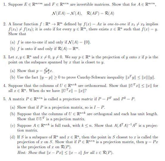 Solved 1. Suppose E∈Rm×m and F∈Rn×n are invertible matrices. | Chegg.com