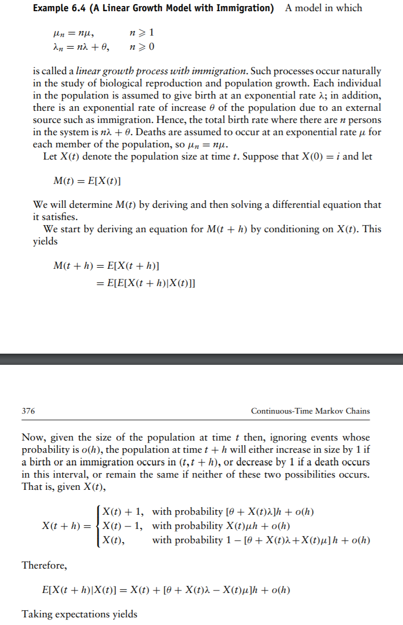 Example 6.4 (A Linear Growth Model with Immigration) | Chegg.com