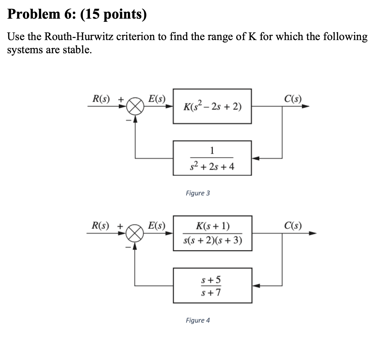 Solved Problem 6: (15 points)Use the Routh-Hurwitz | Chegg.com Solved Problem 6: (15 points)Use the Routh-Hurwitz | Chegg.com