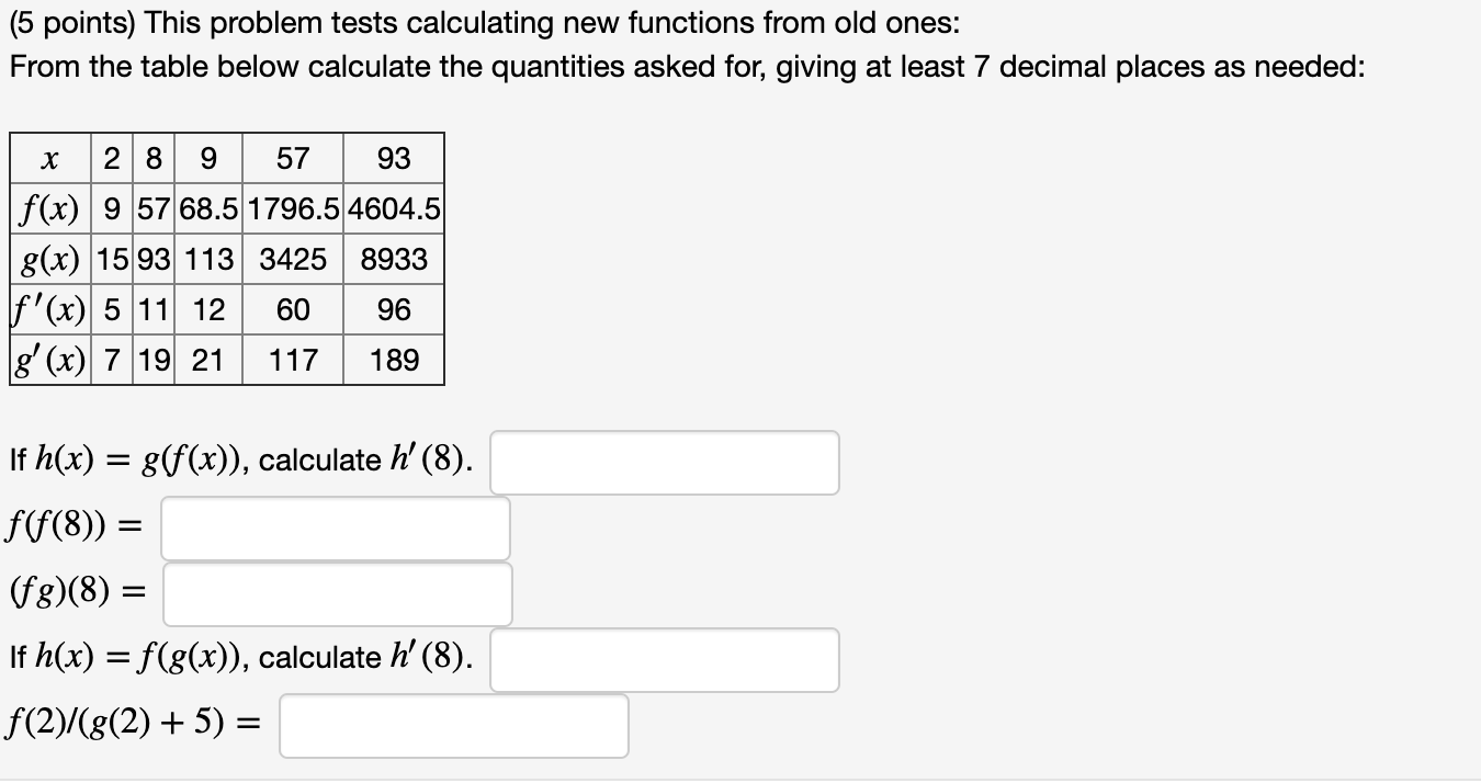 Solved (5 points) This problem tests calculating new | Chegg.com