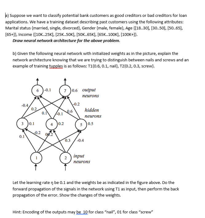 Solved b) Suppose we want to classify potential bank | Chegg.com