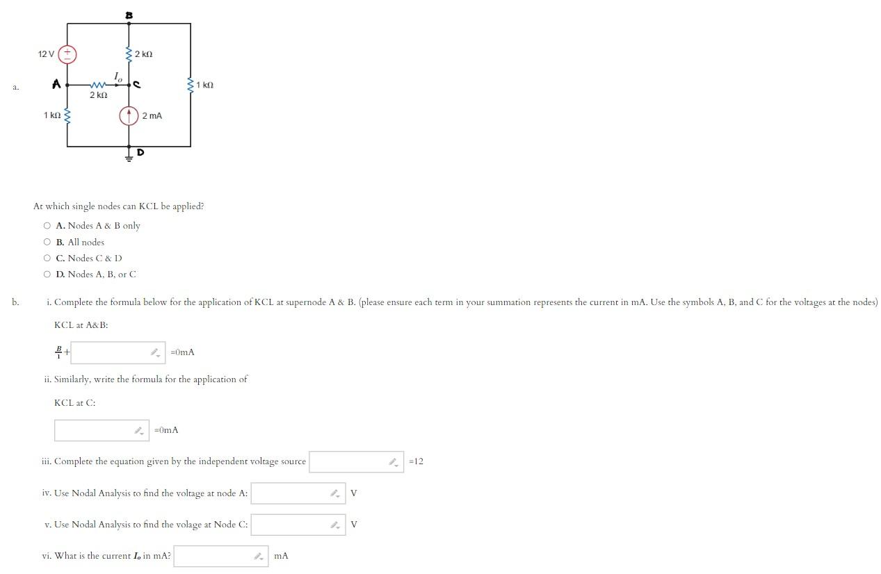 Solved At which single nodes can KCL be applied? A. Nodes A | Chegg.com