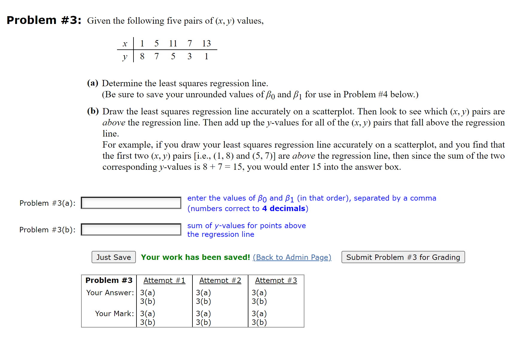 Solved Problem \#3: Given the following five pairs of (x,y) | Chegg.com