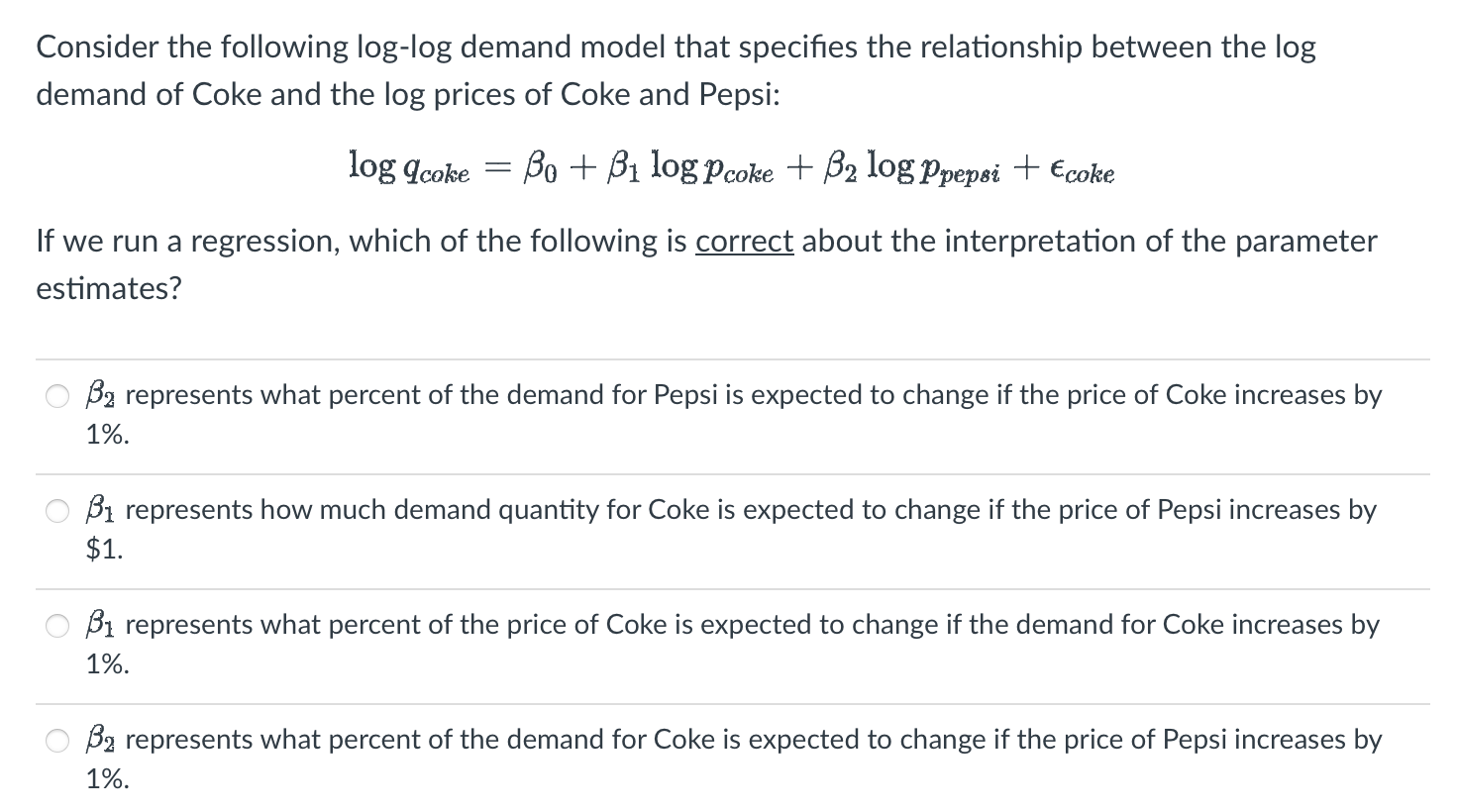 Solved Consider the following log-log demand model that | Chegg.com