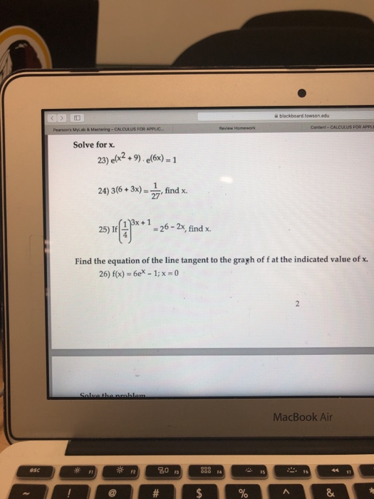Solved blackboard towson Solve for x. 23) e2.9) elx)-1 | Chegg.com