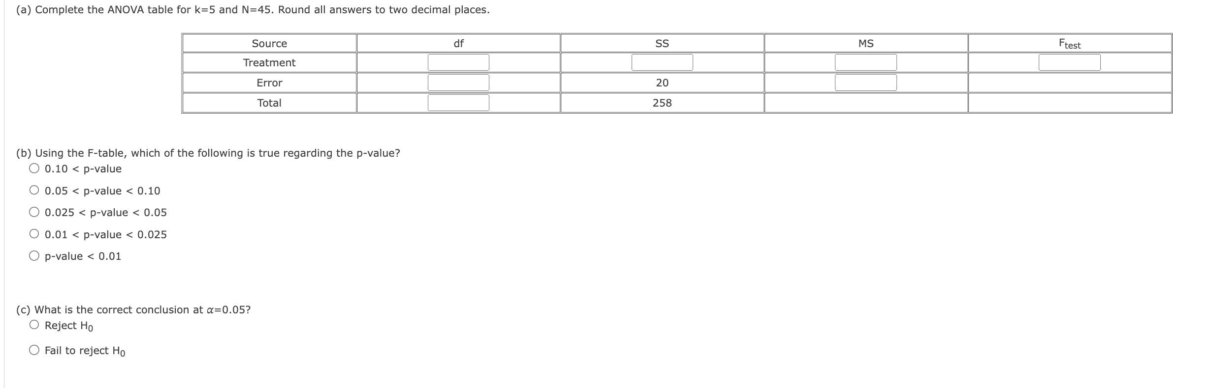 Solved (b) Using the F-table, which of the following is true | Chegg.com