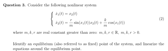 Solved Question 3. Consider the following nonlinear system | Chegg.com