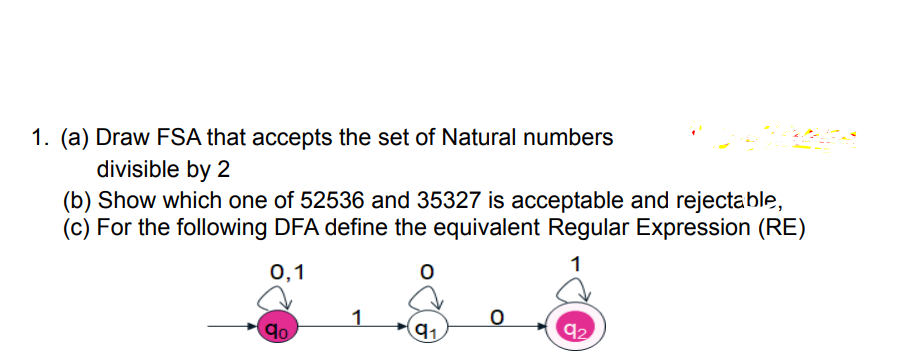 Solved 1. (a) Draw FSA that accepts the set of Natural | Chegg.com
