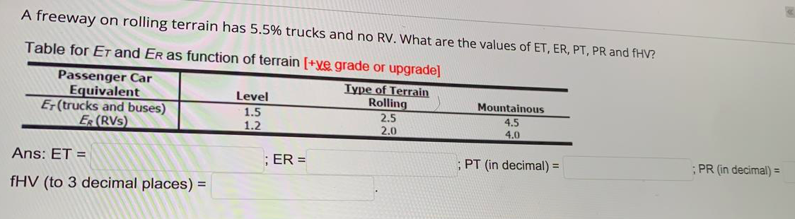 Solved A freeway on rolling terrain has 5.5% trucks and no | Chegg.com