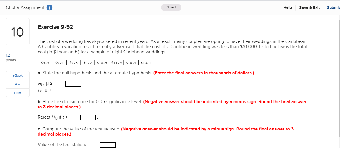 Solved Chpt 9 Assignment i Saved Help Save & Exit Submit | Chegg.com