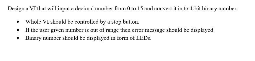 Design a VI that can convert decimal digits to binary | Chegg.com