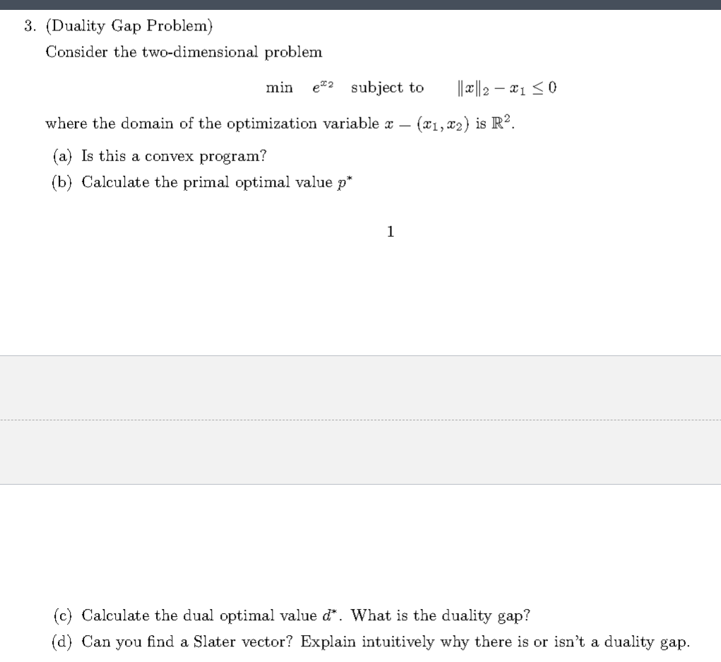 Solved 3. (Duality Gap Problem) Consider the two-dimensional | Chegg.com