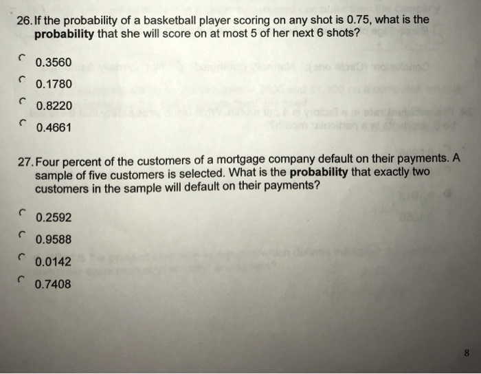 Solved 26. If the probability of a basketball player scoring | Chegg.com