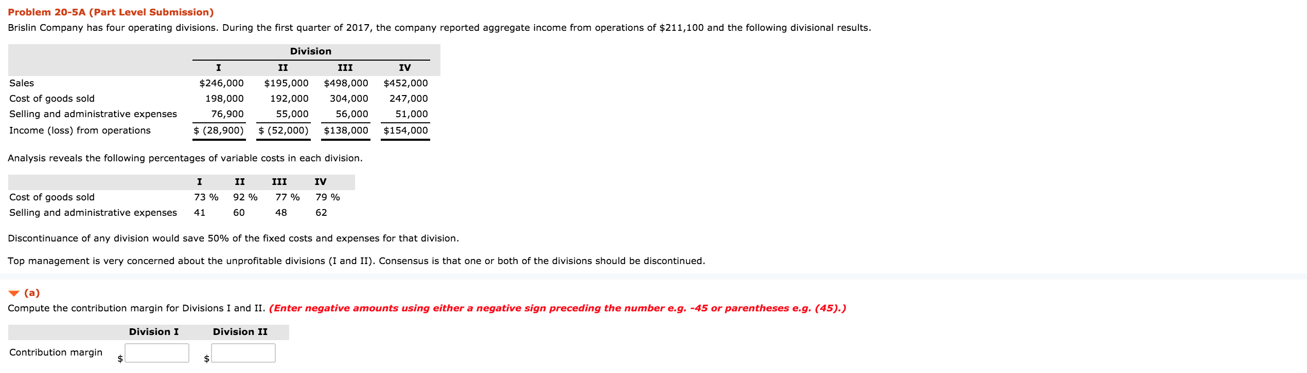Solved Problem 20-5A (Part Level Submission) Brislin Company | Chegg.com