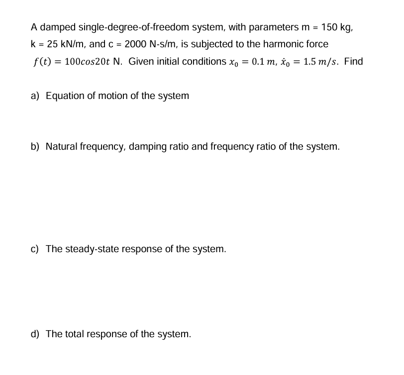 Solved A damped single-degree-of-freedom system, with | Chegg.com