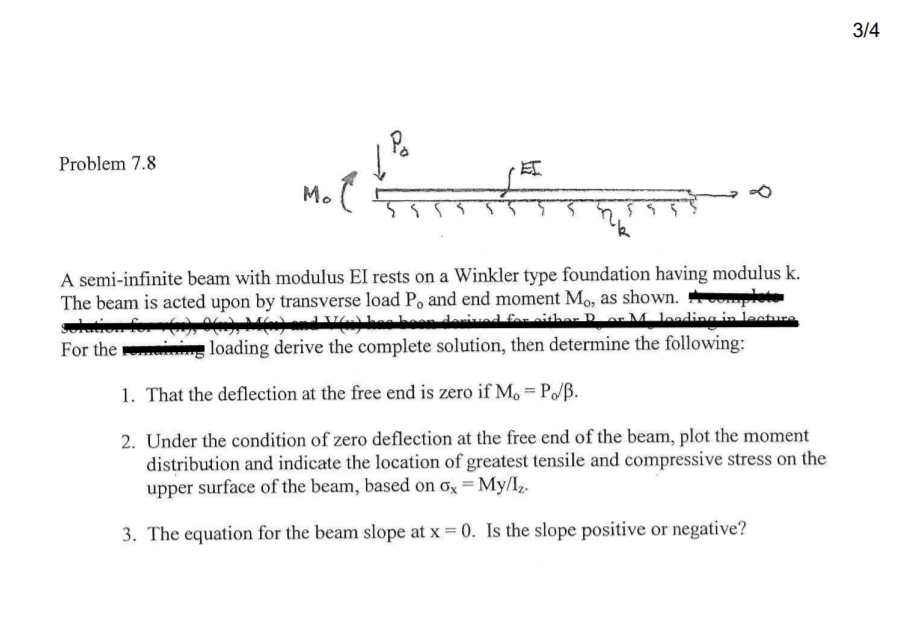 3/4 Problem 7.8 ET M. 8 A semi-infinite beam with | Chegg.com