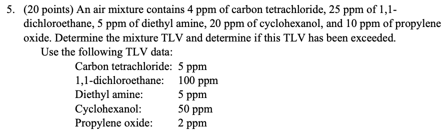 Solved 5. (20 points) An air mixture contains 4 ppm of | Chegg.com