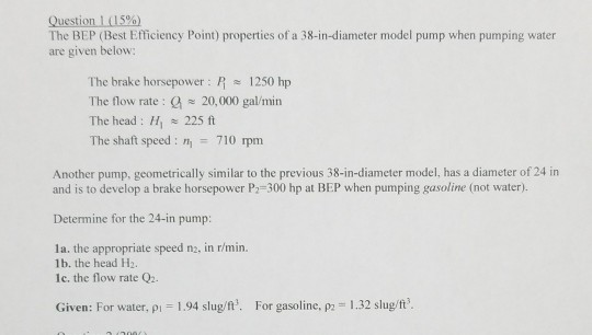Solved Question I i 15%) The BEP (Best Efficiency Point) | Chegg.com