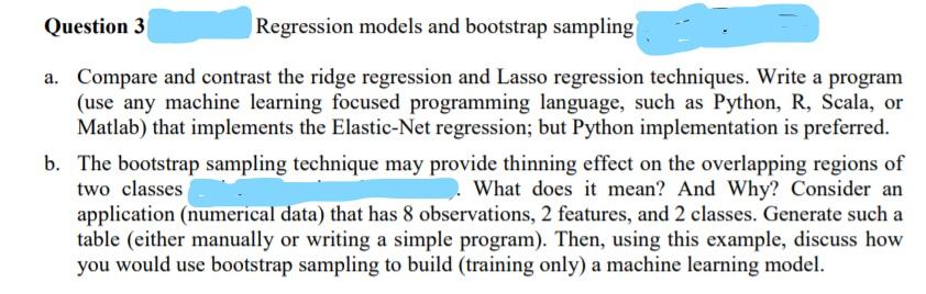 Solved Question 3 Regression models and bootstrap sampling | Chegg.com